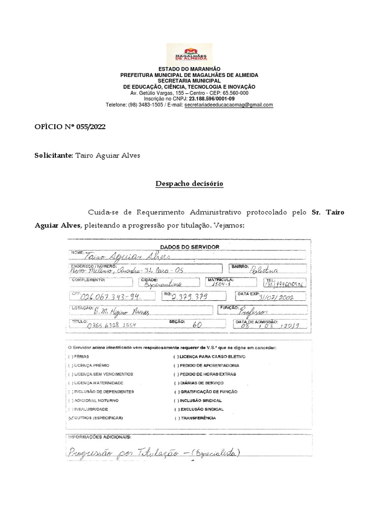 055-2022 - Despacho Decisório - Tairo Aguiar | PDF