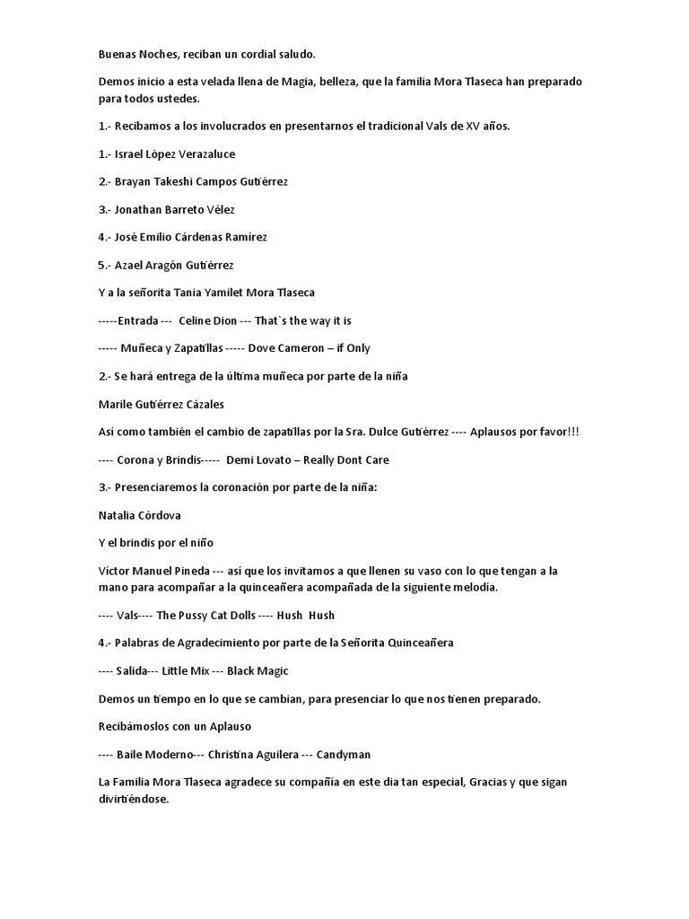 Programa XV Años | PDF