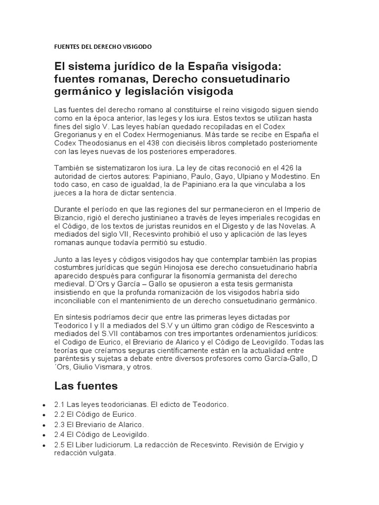 Fuentes Del Derecho Visigodo | PDF | Antigüedad tardía | Fuentes del ...