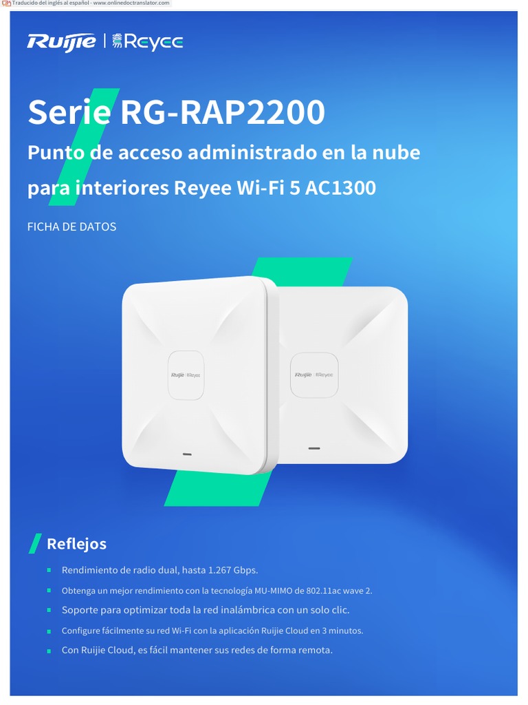 RG-RAP2200 Series Reyee Wi-Fi 5 AC1300 Indoor Cloud Managed Access ...