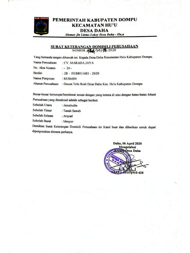 Contoh Surat Keterangan Domisili | PDF