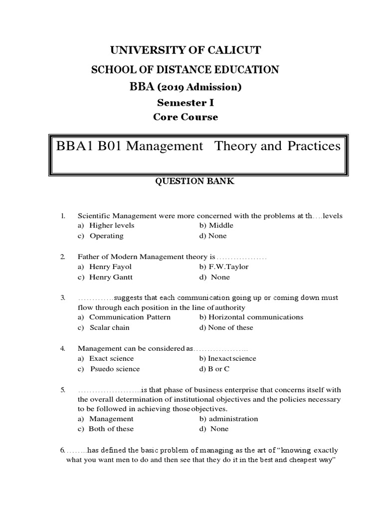 MCQ-I Sem-BBA MGT Theory & Practice | PDF | Business Ethics | Science