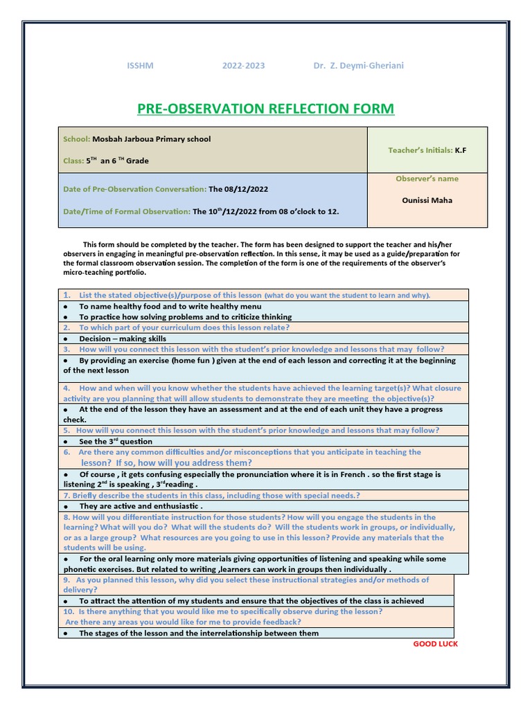 PRE Observation Form | PDF
