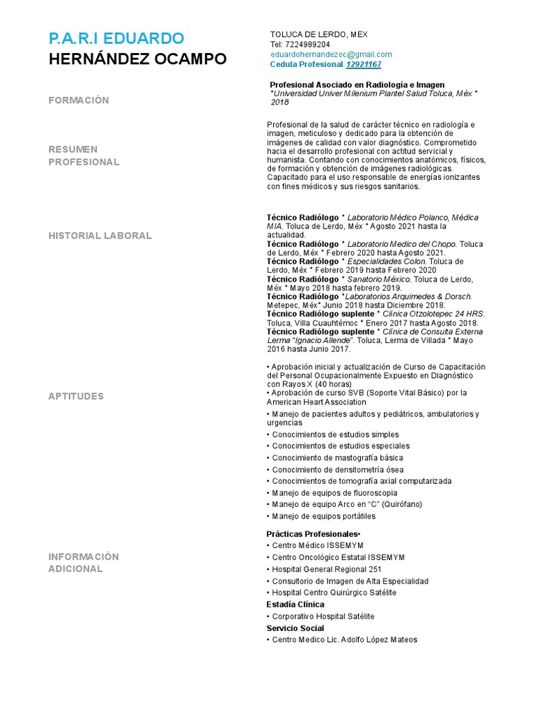 CV Ejemploempleo | PDF | Hospital | Radiología