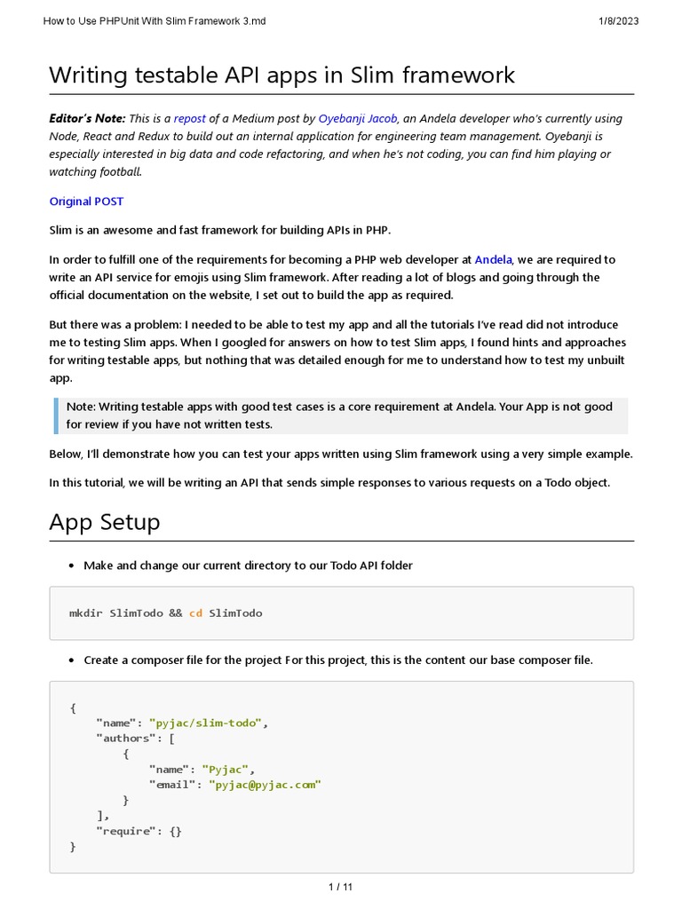 How To Use PHPUnit With Slim Framework 3 | PDF | Hypertext Transfer ...