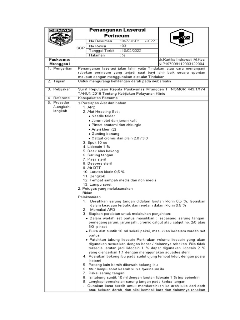 Sop Penanganan Laserasi Jalan Lahir | PDF