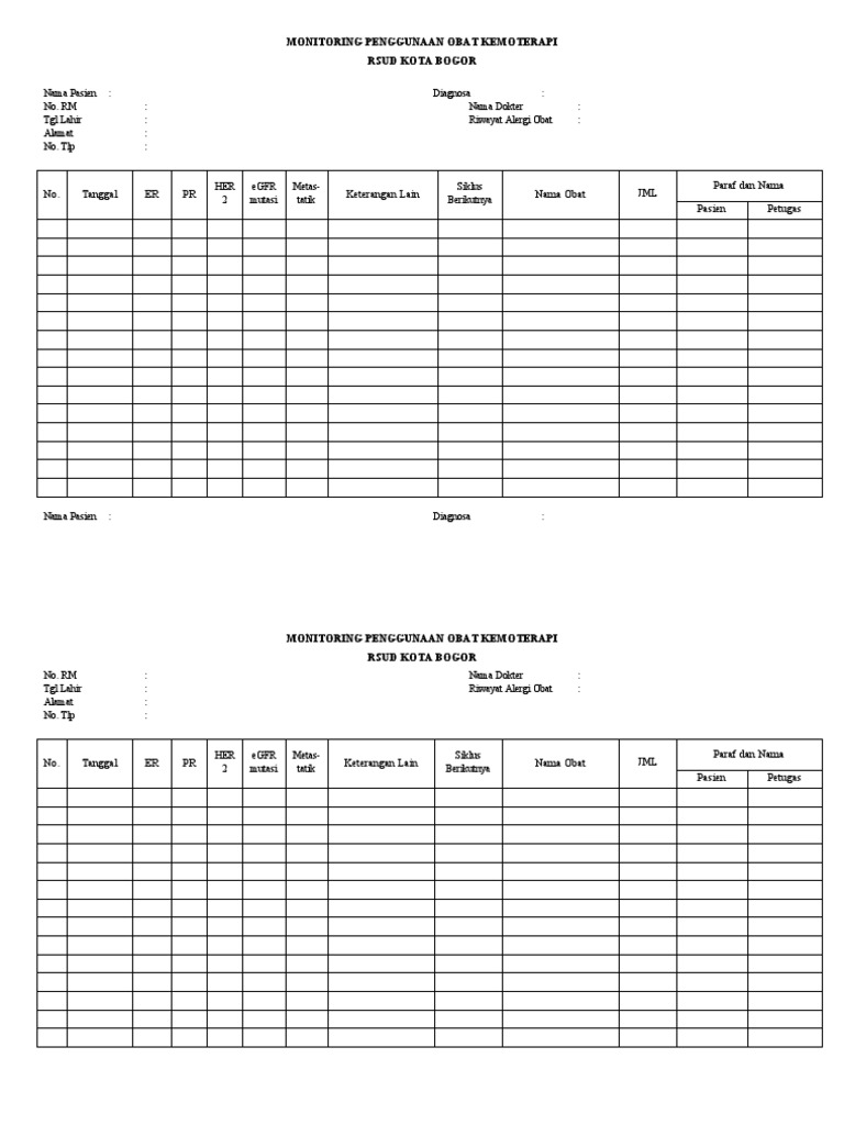Form Monitoring Penggunaan Obat Kemoterapi | PDF