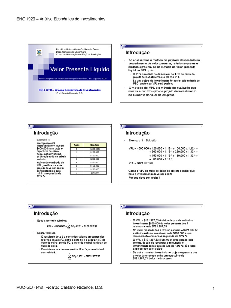 Exemplo de Cálculo de VPL | PDF | Valor Presente líquido | Investimentos