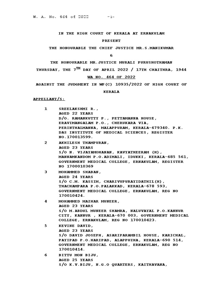 Petition For Admission To Postgraduate Medical Courses PDF Kerala