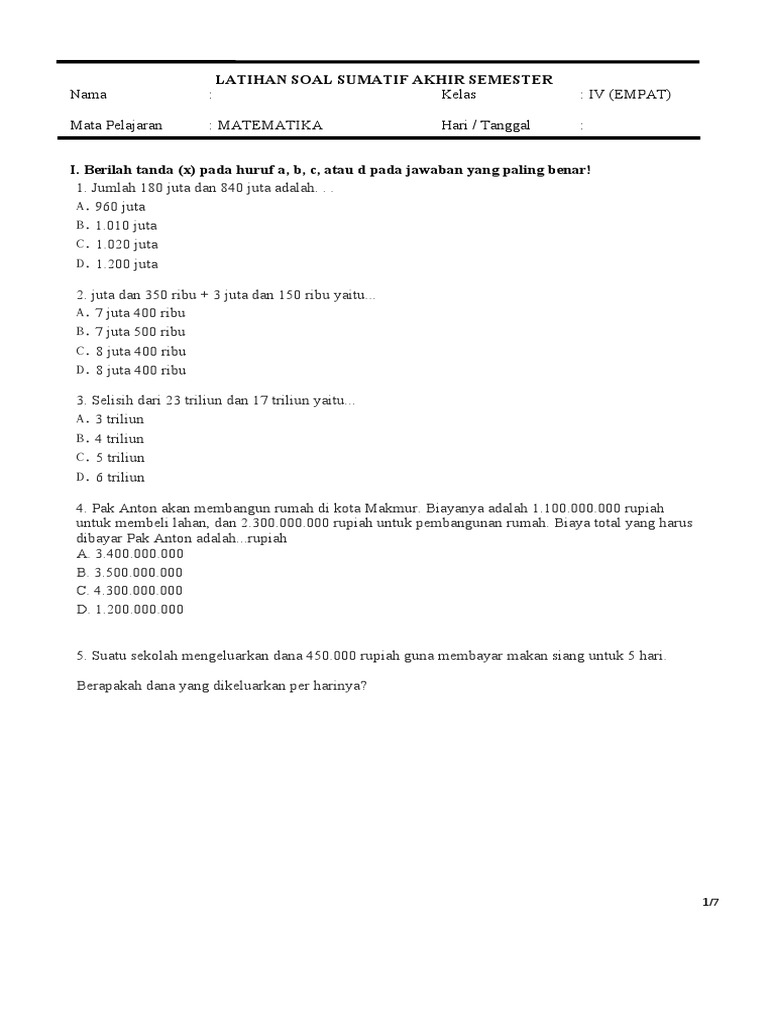 Latihan Soal MTK 2 | PDF | Metode & Bahan Ajar | Seni