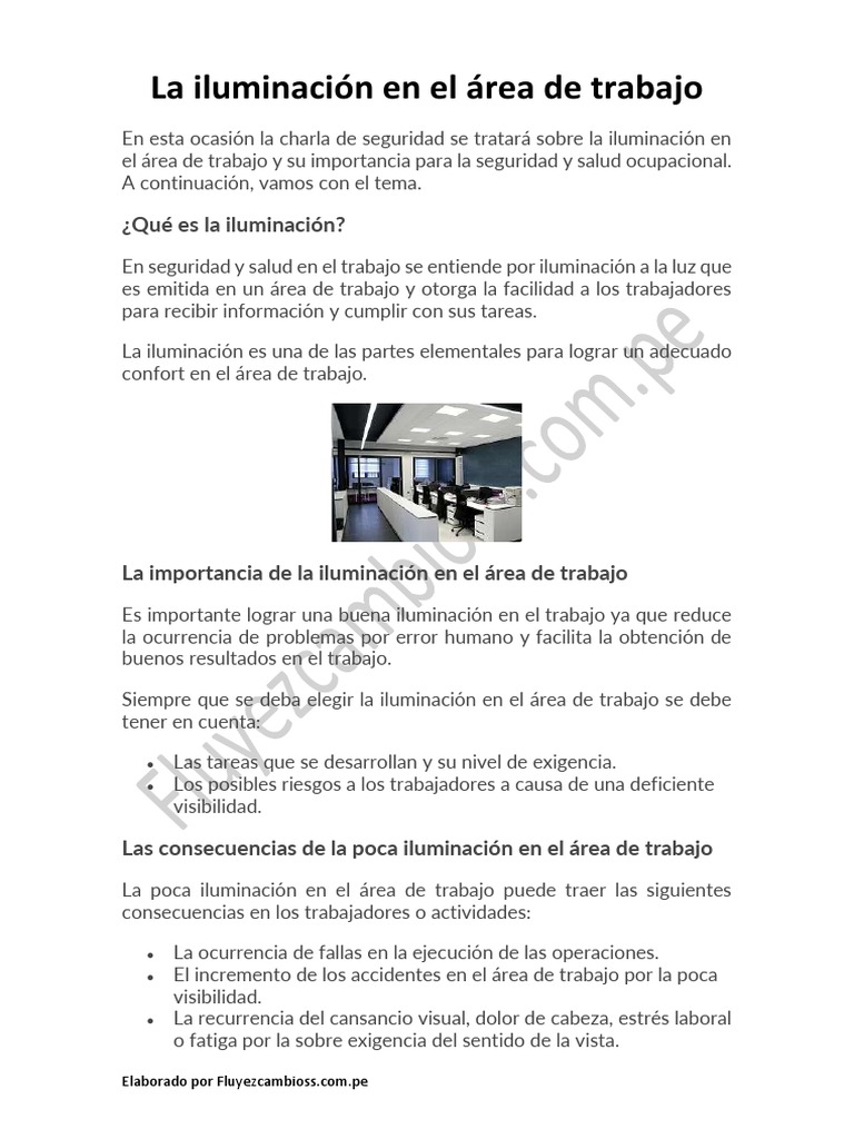 La Iluminacion En El Area De Trabajo Pdf Encendiendo Seguridad Y