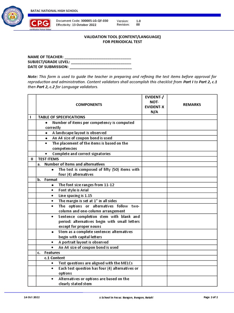 UPDATED Validation - Tool.test - Questions-1 | PDF | Human ...