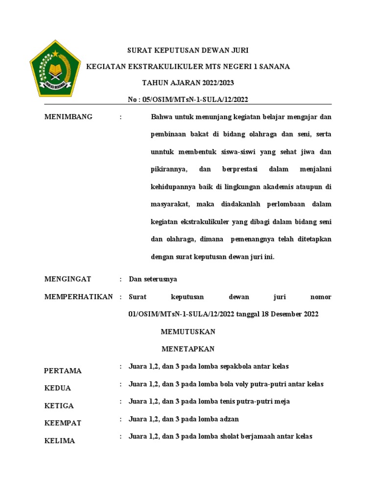 Surat Keputusan Dewan Juri | PDF