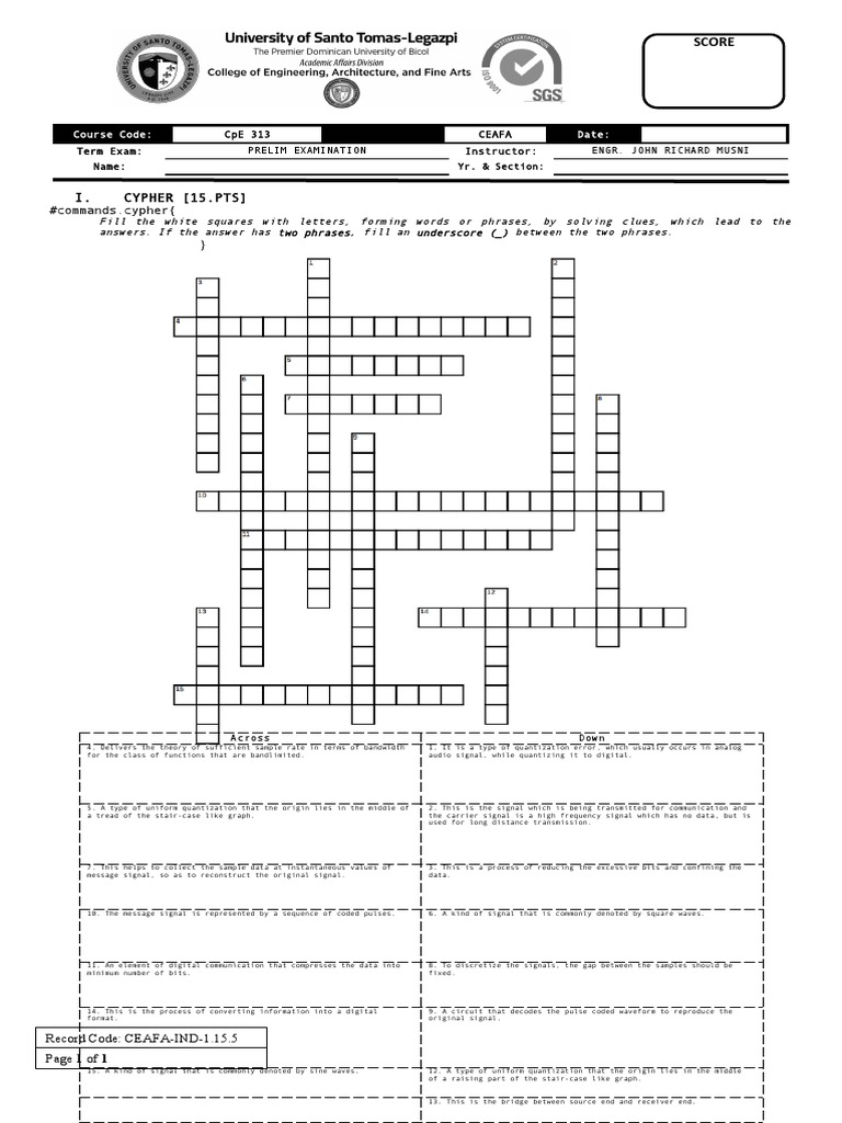 CpE 313 Prelim Exam: Digital Signals | PDF | Sampling (Signal ...