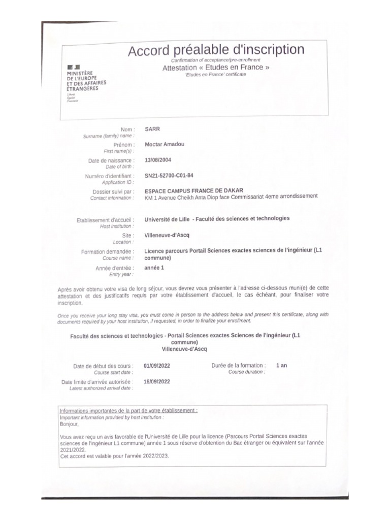 Accord Préalable D'inscription | PDF
