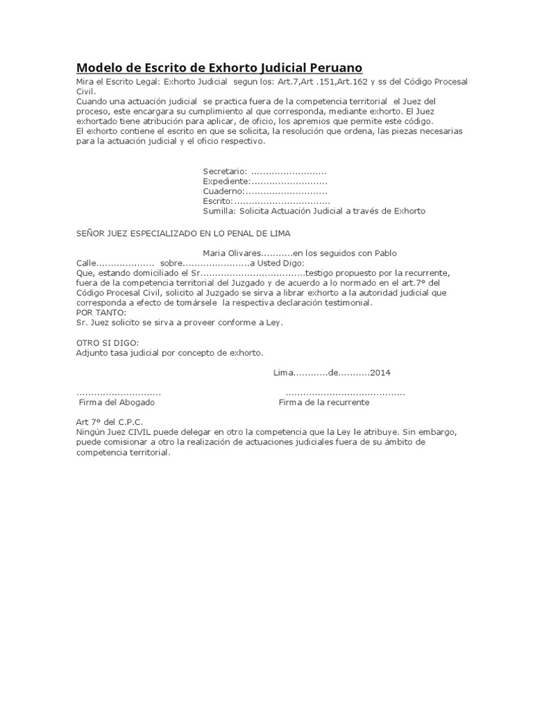 Exhorto Judicial Peruano: Guía para solicitar actuación judicial a ...