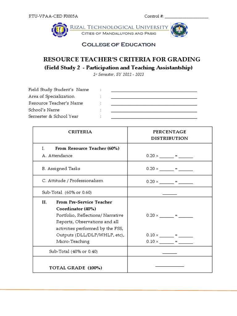 SY2022 2023 CED FORM 5A FS2 Criteria For Grading Revised | PDF ...