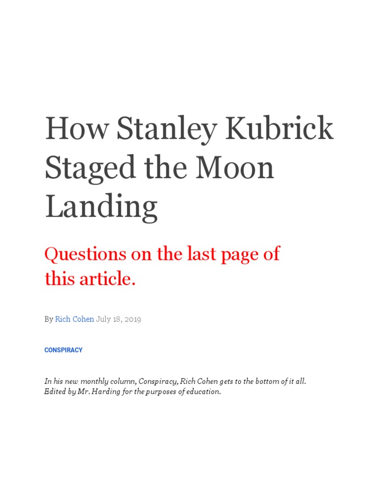How Stanley Kubrick Staged The Moon Landing | PDF | Moon | Nasa