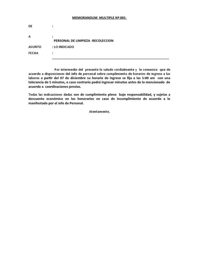 Memorandun Limpieza Urgr | PDF