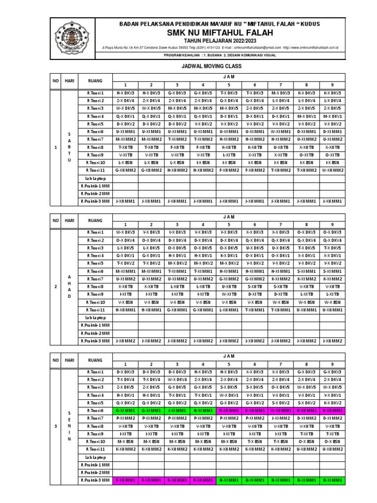 Jadwal Moving Class 2022-2023 | PDF
