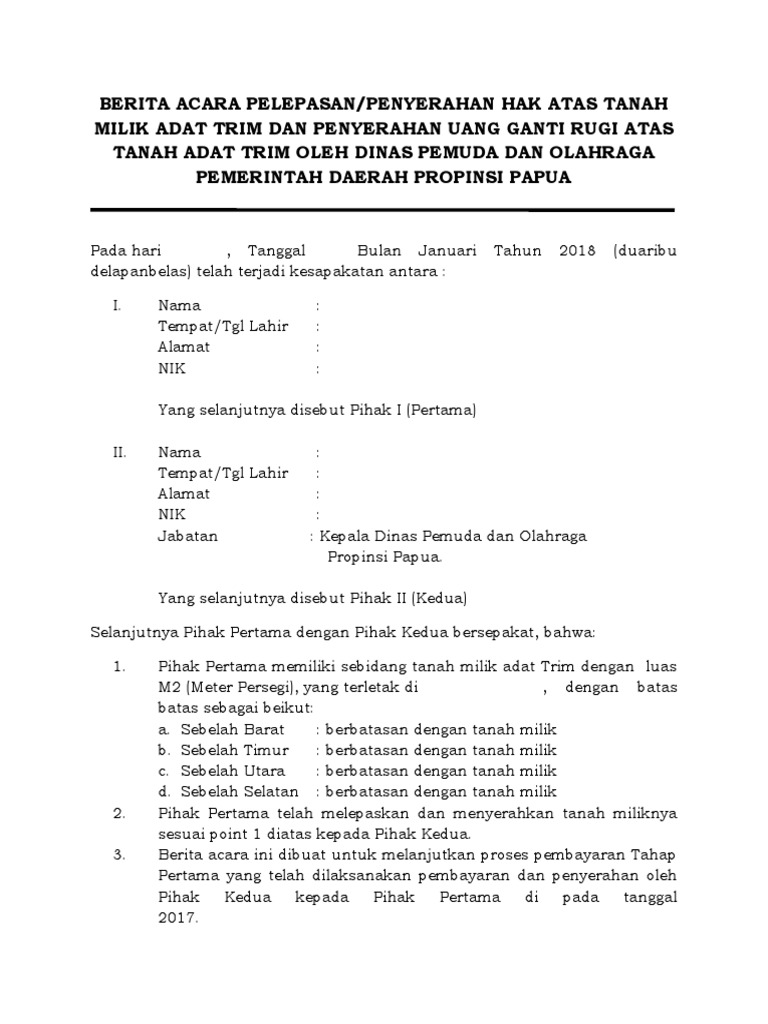 Berita Acara Pelepasan Tanah Adat | PDF
