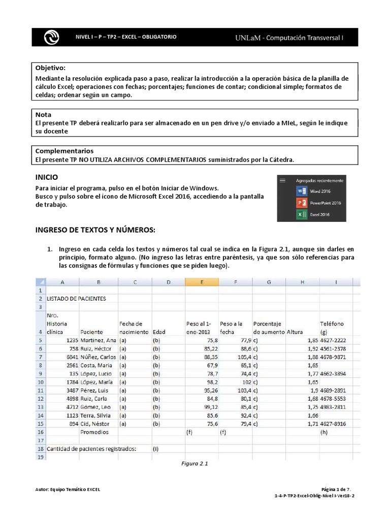 1 4 P TP2 Excel Oblig Nivel I Ver18 2 | PDF | Microsoft Excel | Software