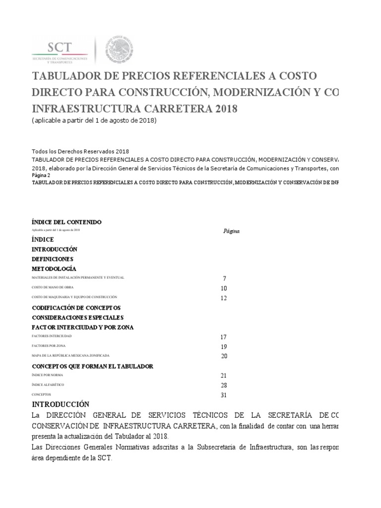 Tabulador - SCT - 2018 (Conceptos de Obra y Pruebas de Laboratorio) | PDF | México | Gasolina