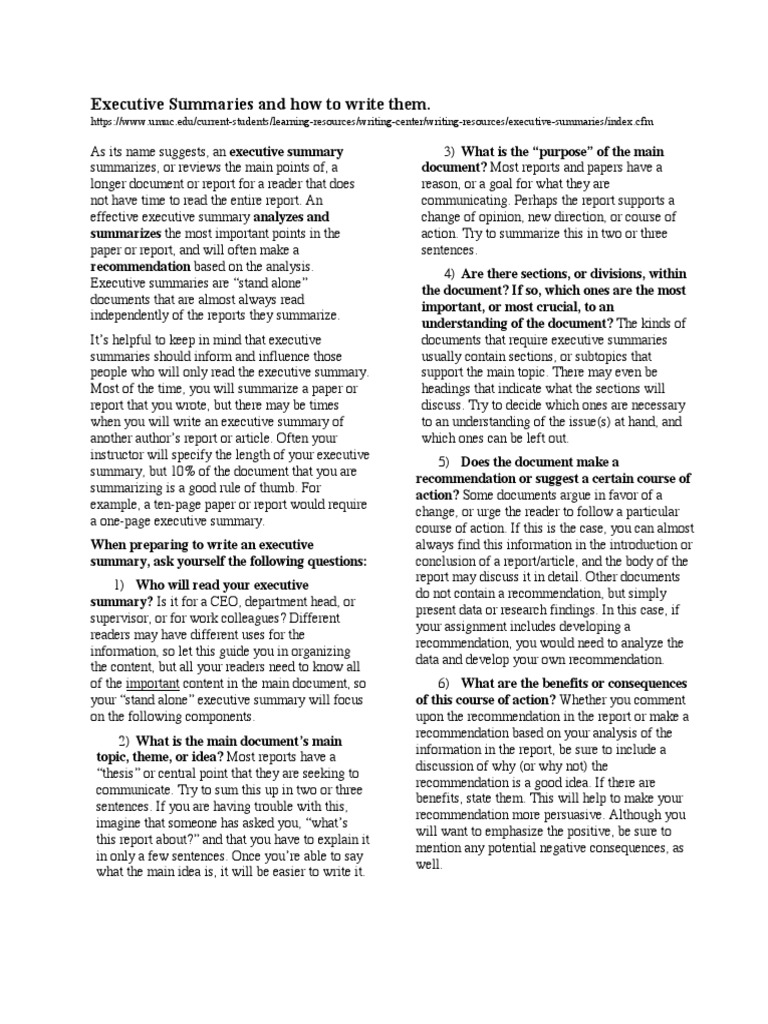 How To Write An Exec Summ UMd 2019 | PDF | Human Communication ...