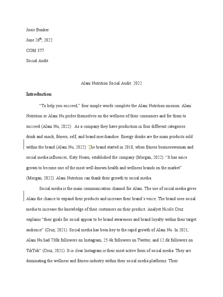 Josie Bunker Alani Social Audit | PDF | Social Media | Popular Culture ...