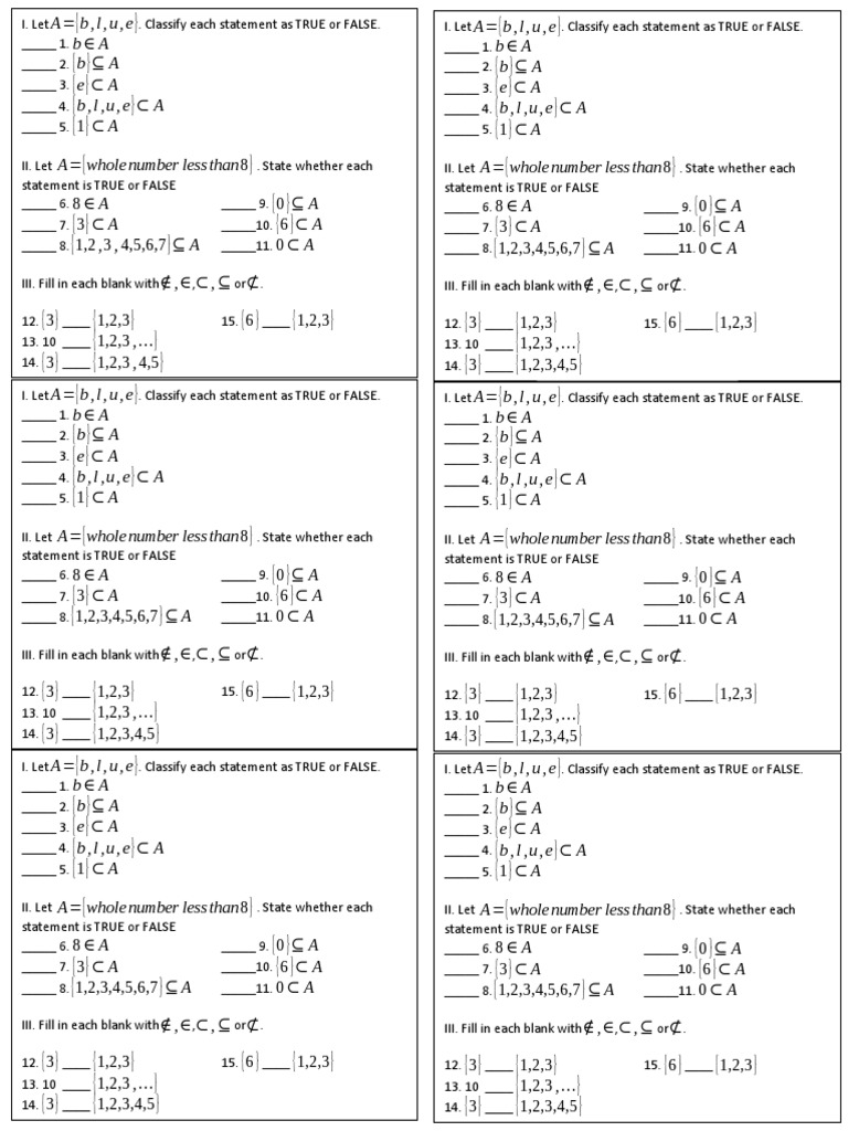 ACTIVITY SETS - Subset Proper Subset | PDF | Mathematics | Mathematical Logic