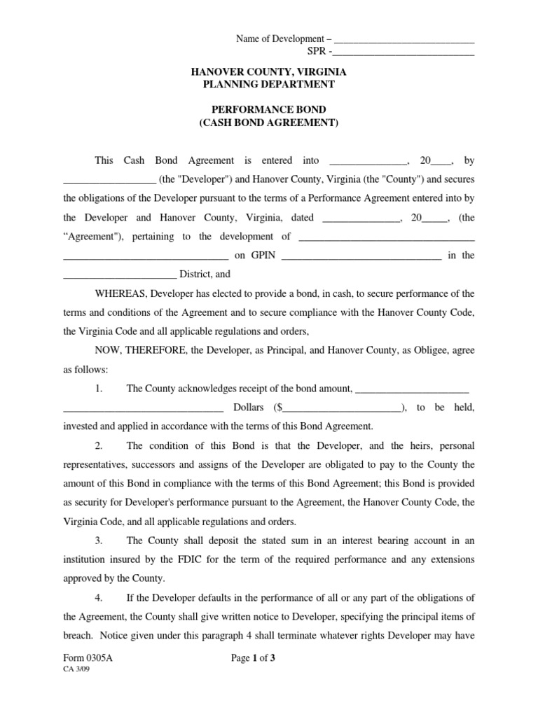 Performance Bond Agreement Template | PDF | Breach Of Contract | Bonds ...