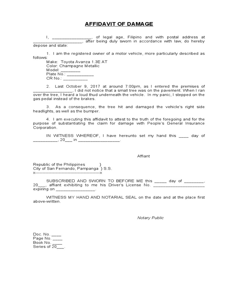 AFFIDAVIT OF DAMAGE | PDF