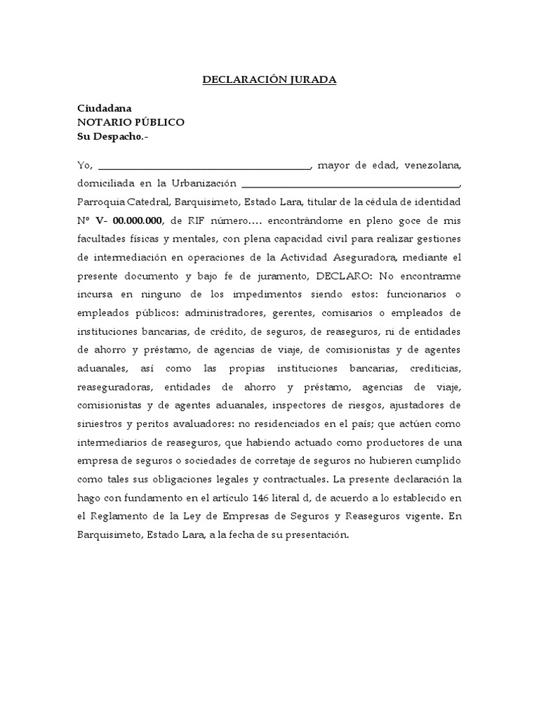 Declaración Jurada (Seguros) | PDF