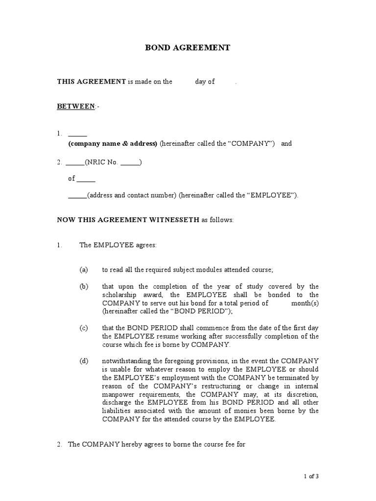 Employee Training Bond Agreement | PDF | Justice | Crime & Violence
