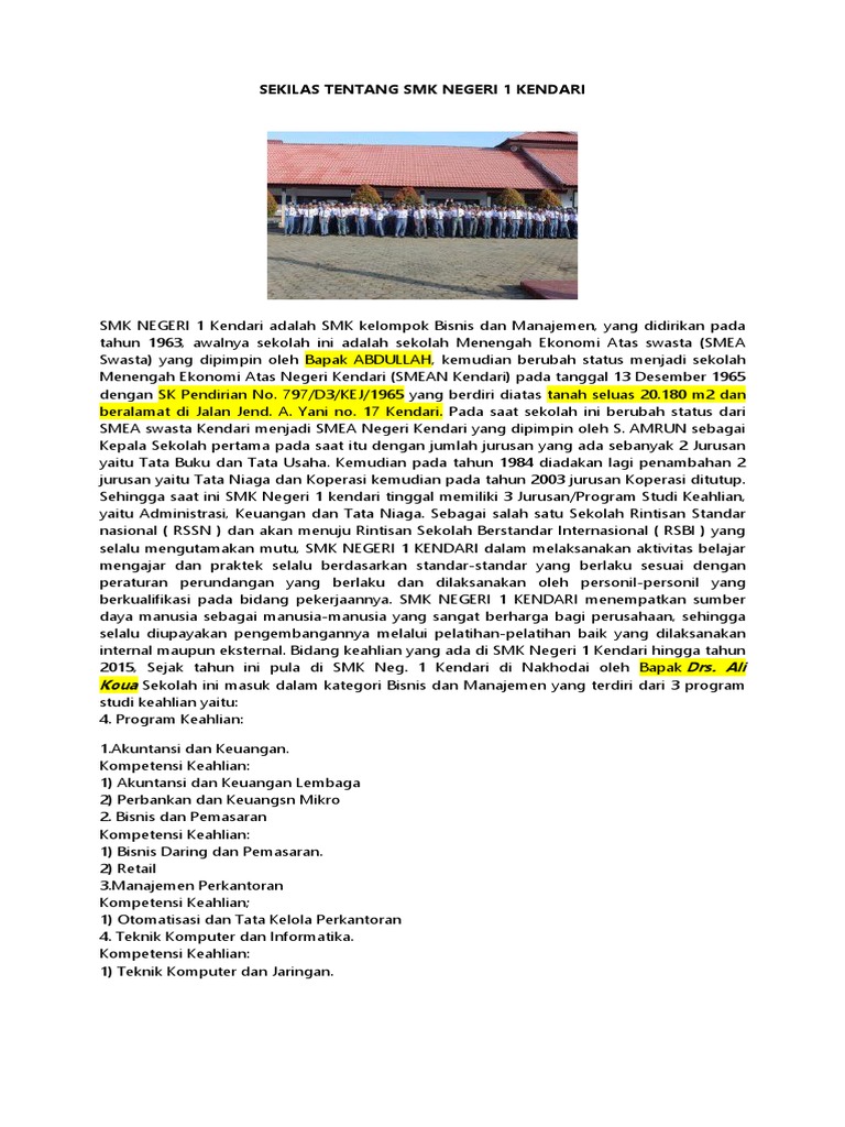 Sejarah SMKN 1 Kendari | PDF
