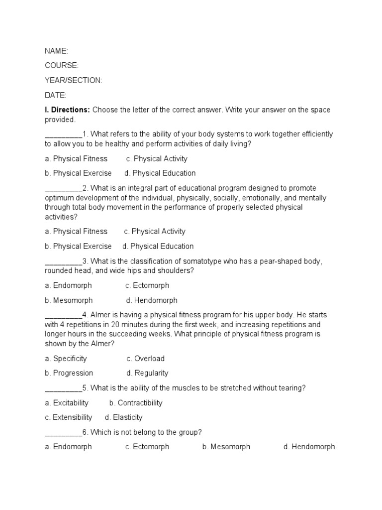 Template - ACTIVITY PHYSICAL FITNESS (1-3) | PDF | Physical Fitness ...