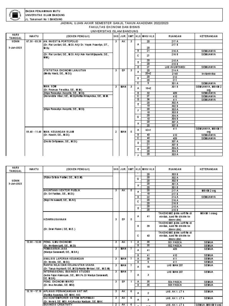Jadwal UAS Ganjil TA 2022-2023 | PDF