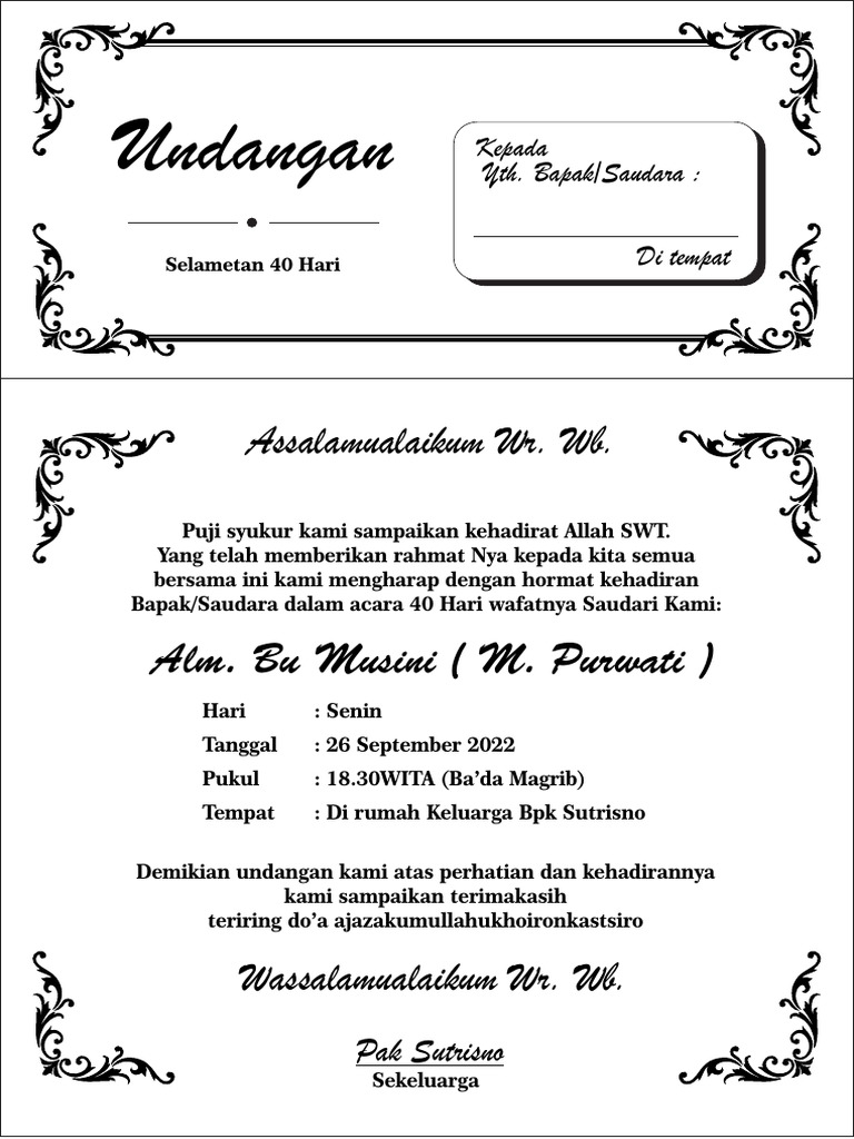 Selametan 40 Hari Bu Musini | PDF