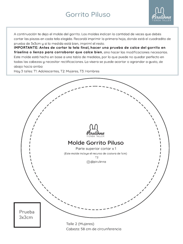 Molde Gorrito Piluso Patrón Corte Costura | PDF