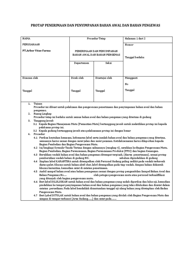 Protap Penerimaan & Penyimpanan Bahan | PDF