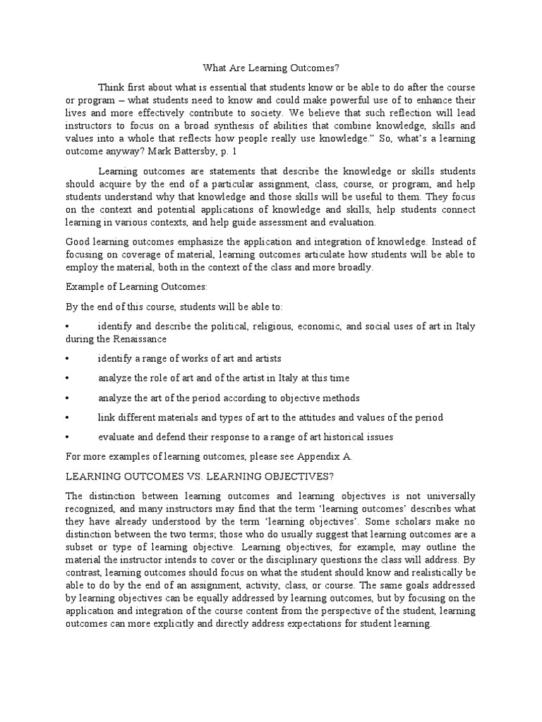 What Are Learning Outcomes | PDF | Learning | Curriculum
