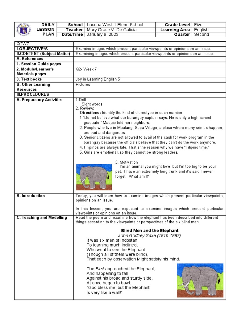 Q2 English5 W7 | PDF | Learning | Elephant
