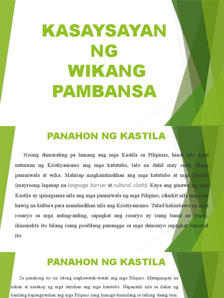 Kasaysayan NG Wikang Pambansa G11 | PDF