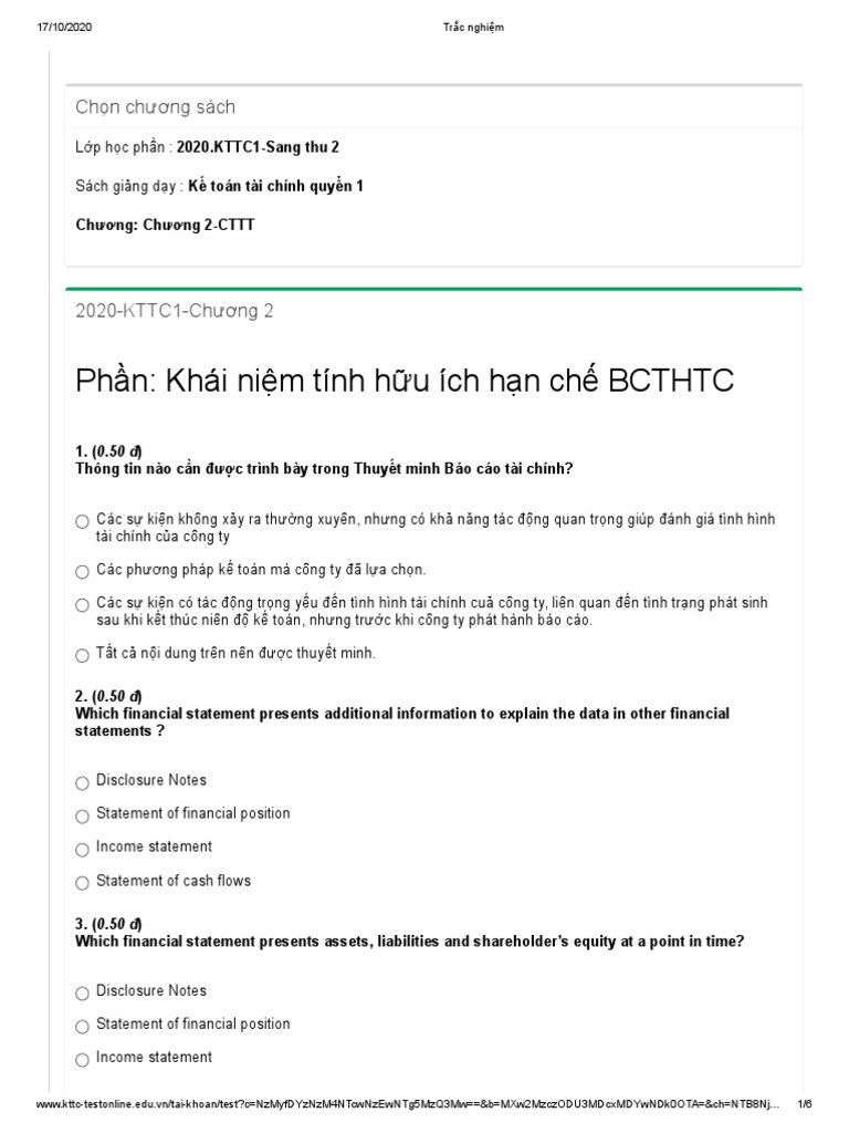 Trắc nghiệm KTTC1 - 2 | PDF