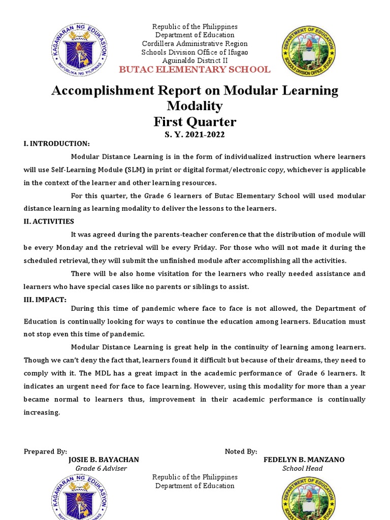 Accomplishmen Report Modular1 Pdf Learning Distance Education