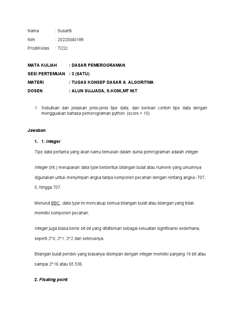 Tipe Data dalam Pemrograman Python | PDF