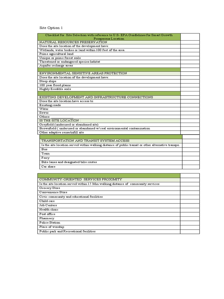Checklist For Site Selection With Reference To | PDF
