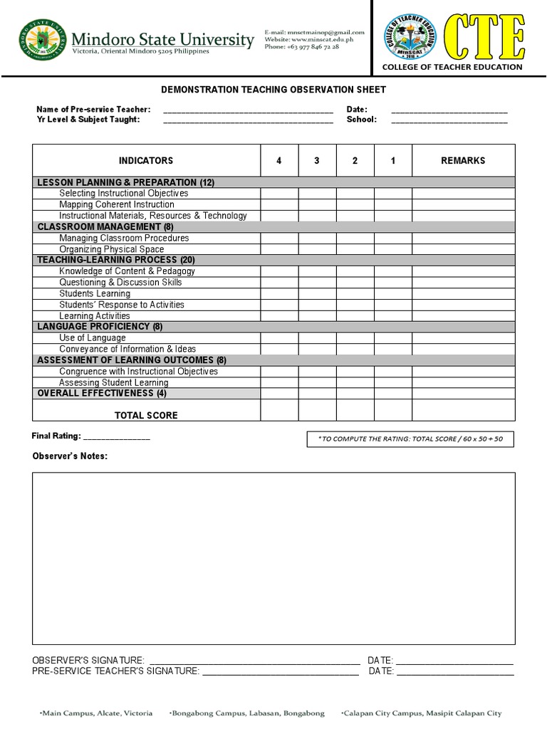 Rubric For Demo Teaching 2022 Pdf Teachers Educational Assessment