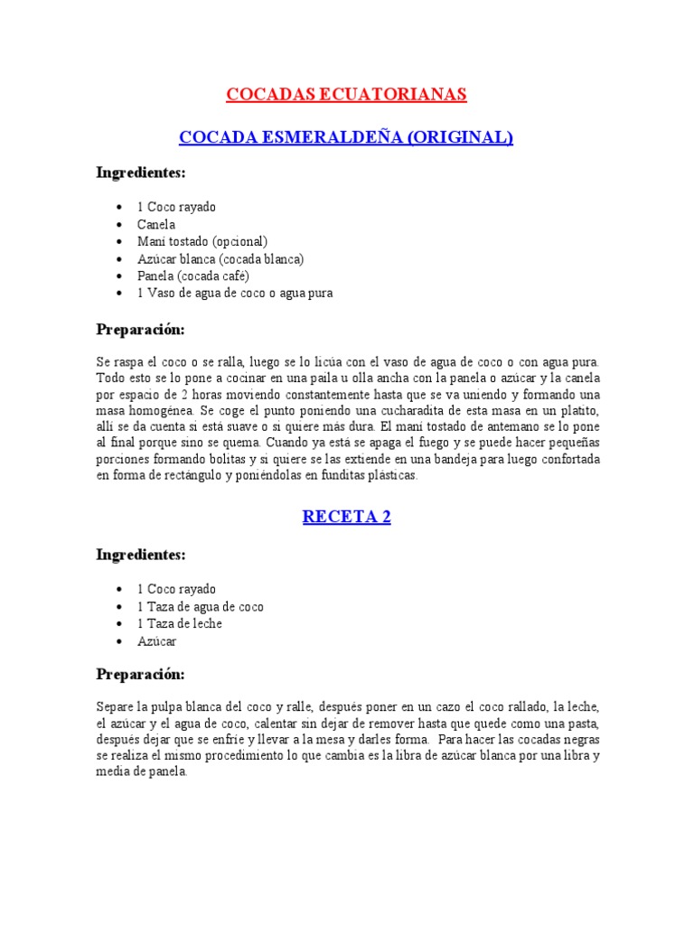 Cocada Ecuatoriana | PDF | Alimentos | Preparación de comida y bebida