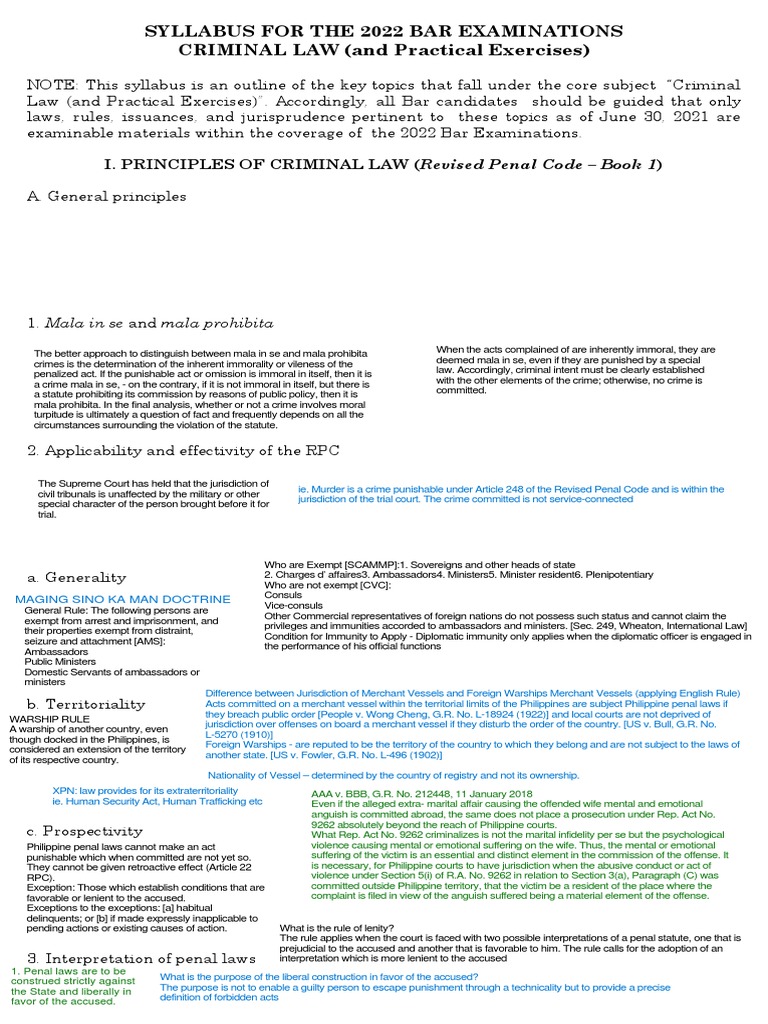 CRIMLAW 2022 BAR SYLLABUS Rev | PDF | Crime & Violence | Crimes